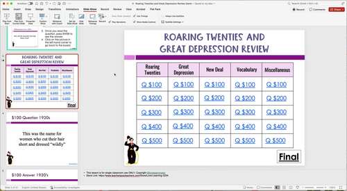1920s and The Great Depression Review Game Activity by Love Learning