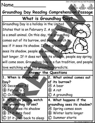 4 Groundhog Day Reading Comprehension Passages | 1st Grade, 2nd Grade ...