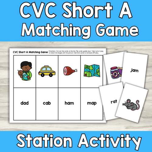 CVC Short A Matching Game | Kinder 1st 2nd grade phonics reading stations