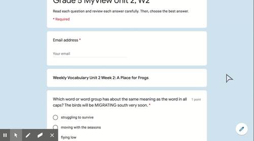 5th Grade MyView Literacy Unit 2 Week 2 Google Forms Quiz Assessment ...