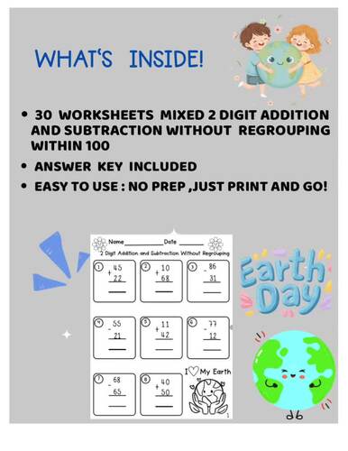 Earth Day Math 2 Digit Addition and Subtraction Without Regrouping ...