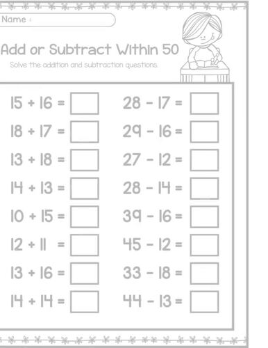Math Practice Worksheets - Mixed Addition & Subtraction to 50 by Kidzvilly