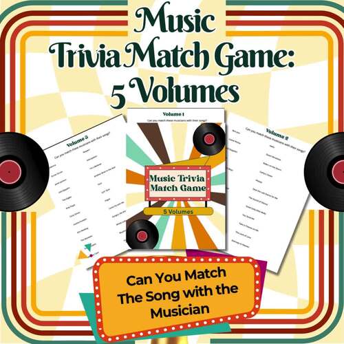 Music Trivia Game Bundle – Match Musicians to Songs (1950s–1990s, 60 ...