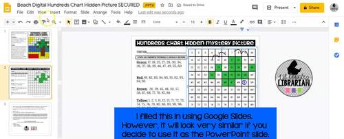 Digital Beach Hundreds Chart Hidden Picture for Oceans and Summer Themes