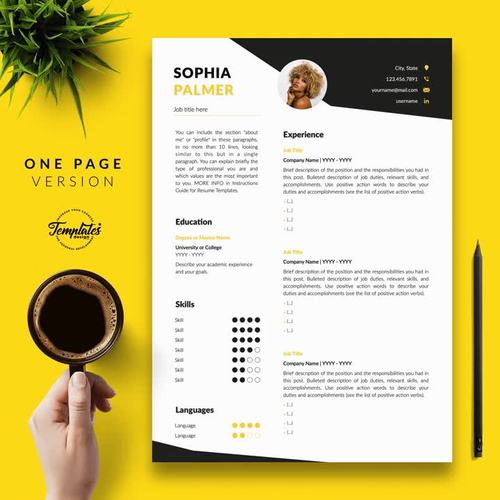 Modern Resume - Sophia Palmer / Professional Resume for MS Word & iWork ...