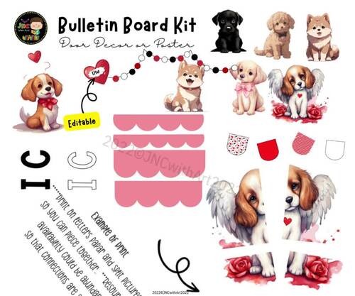 Valentines Bulletin Board Kit, February Door Decor, Cute Puppy Love ...