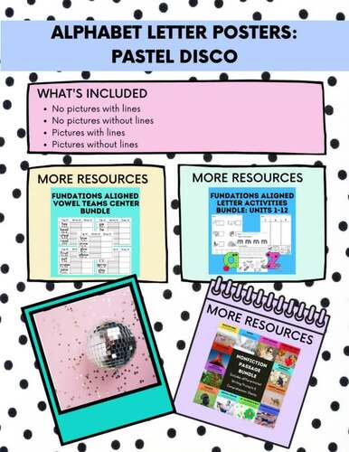 Pastel Disco Themed Alphabet Posters by Ms Beh in K | TPT