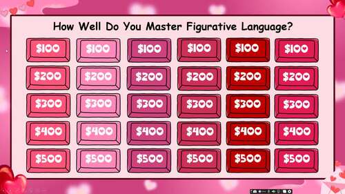 Valentine's Day Figurative Language Game Show Activity by ABCD Teacher Tour