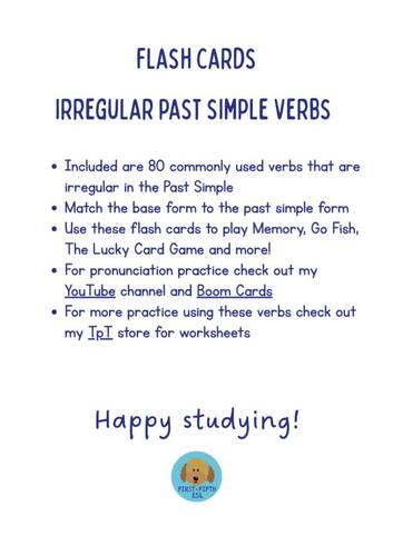 Flash Cards - 80 Commonly Used Past Simple Irregular Verbs | TPT