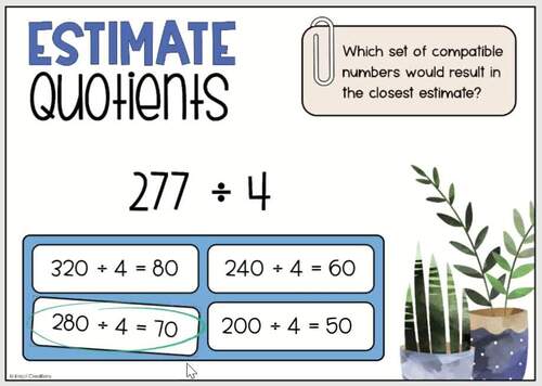 Estimate Quotients using Compatible Numbers Boom Cards and Printable ...