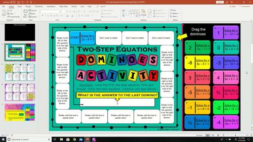 Two-Step Equations Dominoes Activity in GOOGLE SLIDES DISTANCE LEARNING
