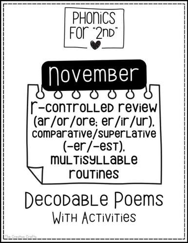 November Phonics Decodable Poems for 2nd: R-controlled review, SoR aligned