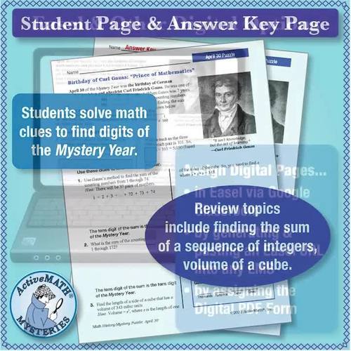 April 30 Mathematician Puzzle: Carl Gauss, Prince of Mathematics ...
