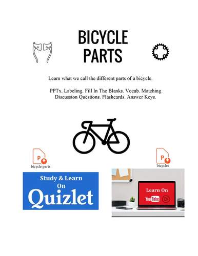 Bicycle Parts - Vocabulary Worksheets. Advanced. ESL. EFL. PPTx.