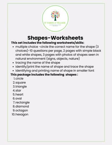 Shapes worksheets-identify, read, trace and print 10 shapes (ABLLS-R ...