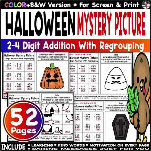 2 3 4 Digit Addition With Regrouping | Halloween Mystery Pictures ...