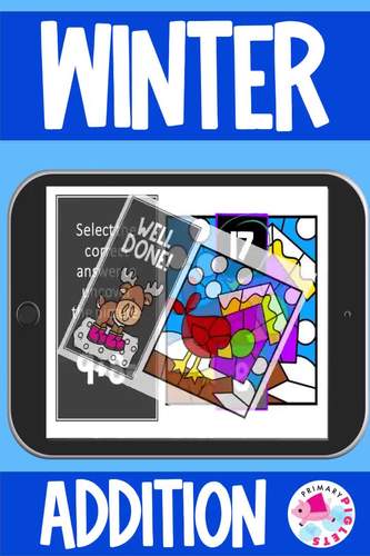 Winter Math Boom Cards Addition Mystery Pictures by Primary Piglets