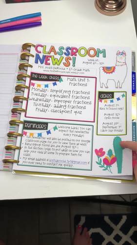 Classroom Newsletter- EDITABLE- Llama and Cactus Theme by Kristi DeRoche