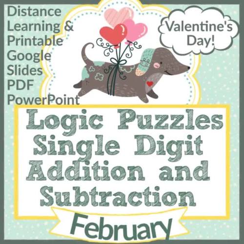 Valentine's Day Math Activity, Logic Puzzles Single Digit Addition ...
