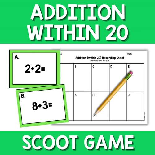 Basic Addition within 20 Fact Fluency Scoot Game Task Cards Centers ...