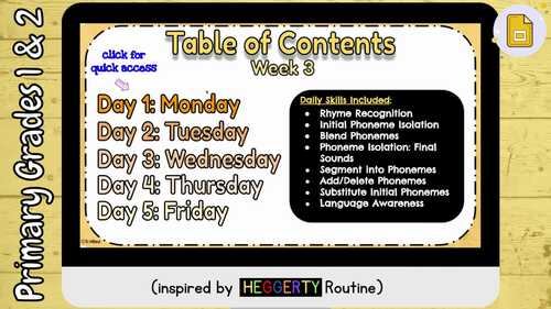 Phonological and Phonemic Awareness Heggerty Weeks 1-4 Yellow Bundle