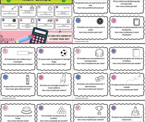 Activities, Centers, Basic Division Task Cards Word Problems | TPT