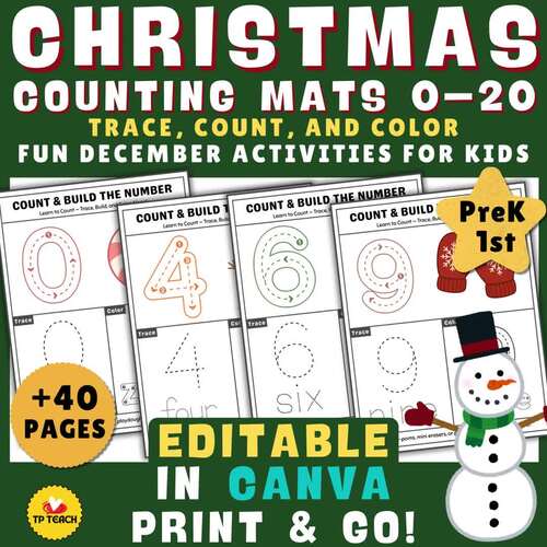 Editable Christmas Counting Mats 0–20 | Number Tracing & Holiday Math