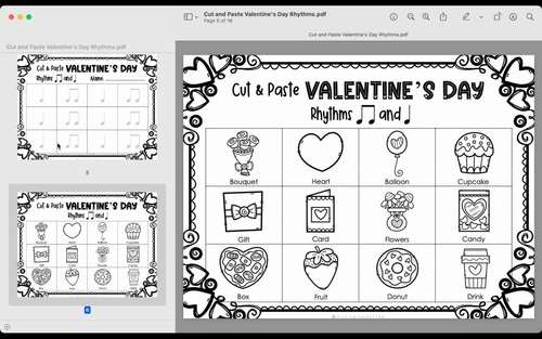 Cut & Paste Valentine's Day Rhythms Printable | Valentine's Day Music ...