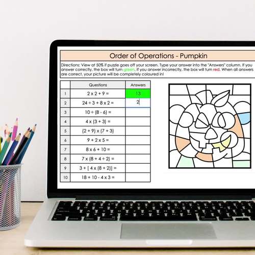 Halloween Order of Operations | Digital Colour by Number | BODMAS