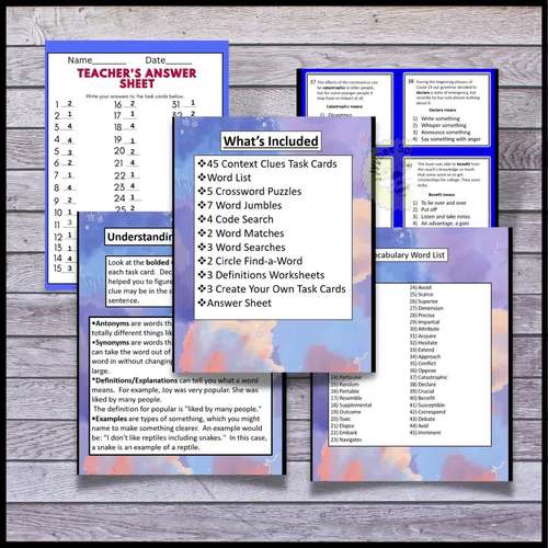 Context Clues Tier 2 Vocabulary Task Cards and Puzzles Bundle by Ivybee ...