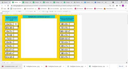 Teacher Gnome Multiplication and Division to 12 Pixel Art Mystery Reveal