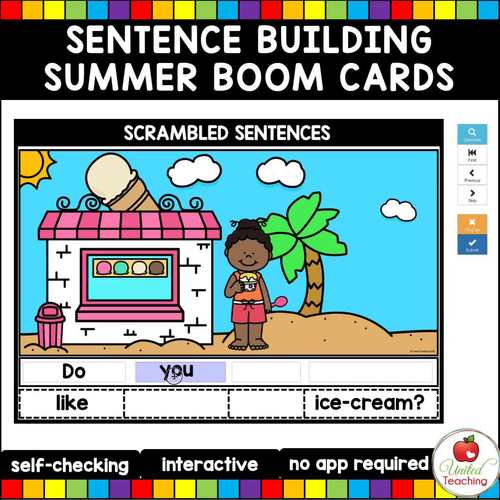 Sentence Scramble Boom Cards (Summer) by United Teaching | TPT