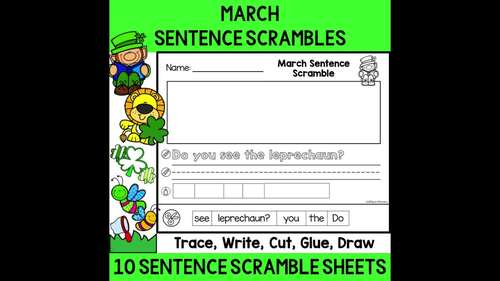 March Sentence Scrambles - NO PREP Monthly Writing Pages by Coffee in ...