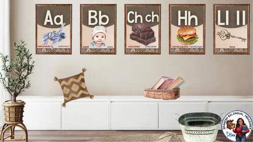 Spanish & English Boho Alphabet Posters | Bilingual ABC Cognates