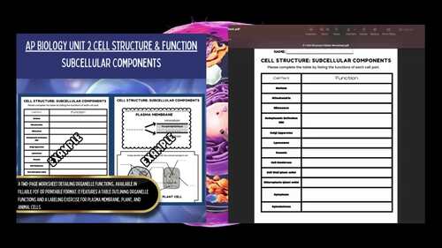 AP Biology UNIT 2 Cell Structure Subcellular Components Label Digital ...