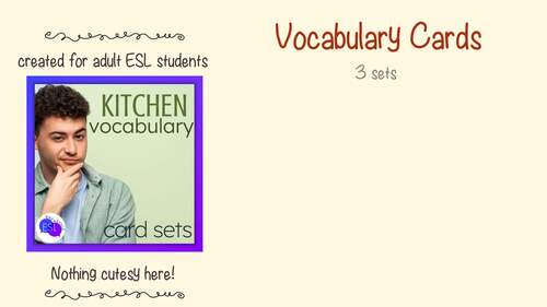 Kitchen Home Vocabulary Card Sets for Adult ESL by Rike Neville