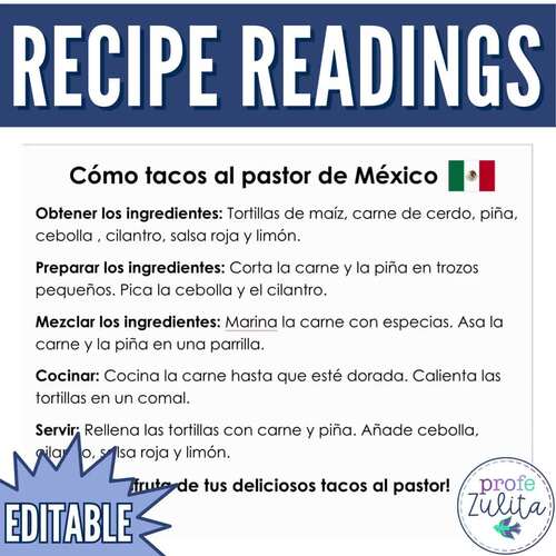 21 Spanish Food Readings Recipe Gallery Walk Activity & La comida Activity