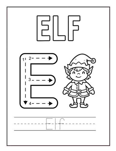 Elf Letter E Tracing Worksheets for Preschool and PreK by El Club de Lucas