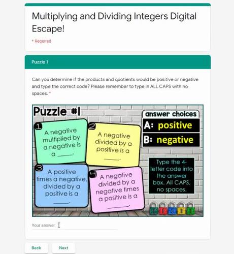 Multiplying and Dividing Integers Digital Math Escape Room | TpT