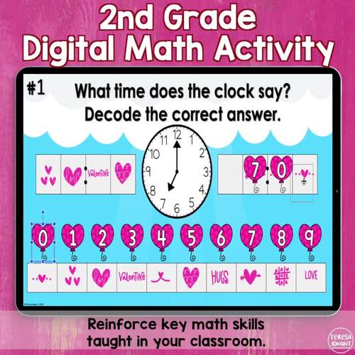 2nd Grade Valentine's Day Digital Telling Time Activity | Distance Learning
