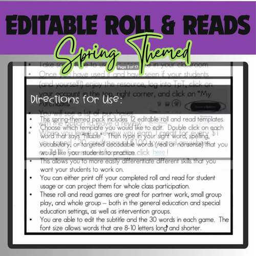 Editable Roll & Read Templates |Spring Themed| Sight Words, Phonics ...