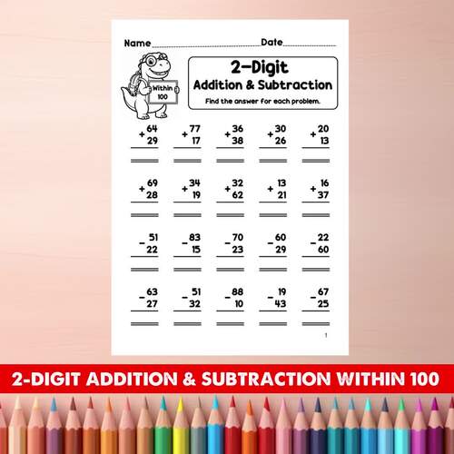 2-Digit Addition & Subtraction Within 100 | PDF + PNG | 20 Pages ...