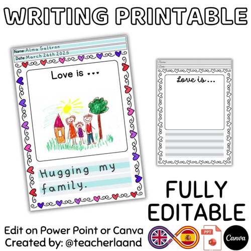 Love Is Activity | Drawing & Writing Prompt for Kids | Editable English ...