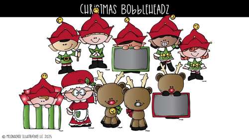 Christmas Bobbleheadz clip art, Santa clip art, Elf clip art COLORED ...