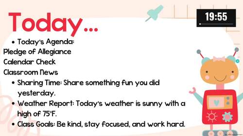 Robots Daily Classroom Slide Templates + Timers, Google Slides, PPT, Canva