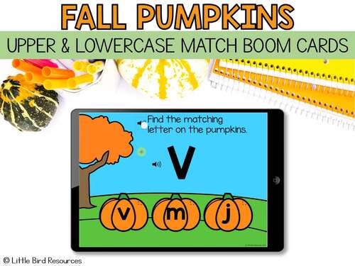 Fall Boom Cards | Pumpkin Letter Matching Upper & Lowercase | With Audio