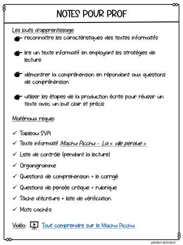 Reading comprehension activities en français | Machu Picchu by Franco ...