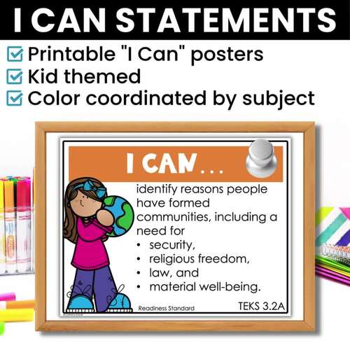 Grade 3 I Can Statements Core Subjects TEKS Standards Posters Bundle