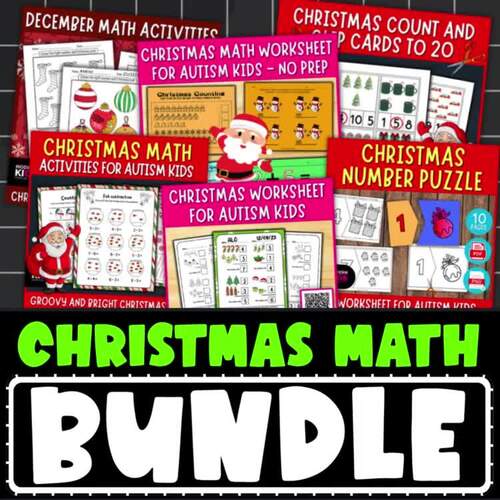 BUNDLE! No-Prep Christmas Math Worksheets for Autism Kids | TPT