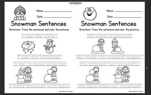 January Snowman Math + Literacy Worksheets No Prep- PreK, Kindergarten ...